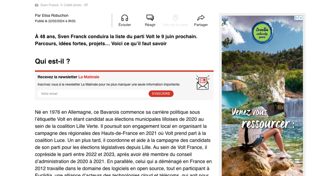 Ouest France – Qui est Sven Franck, le candidat du parti Volt ? – Volt ...